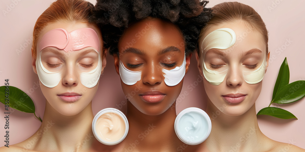 Foto de Different types of skin cream are shown on the different faces ...