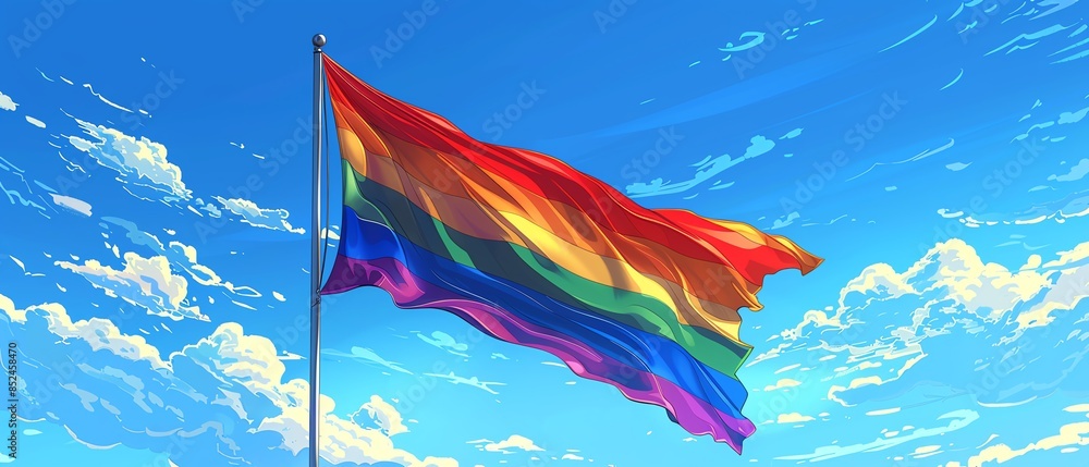Pride flag waving in the breeze flat design front view festival ...