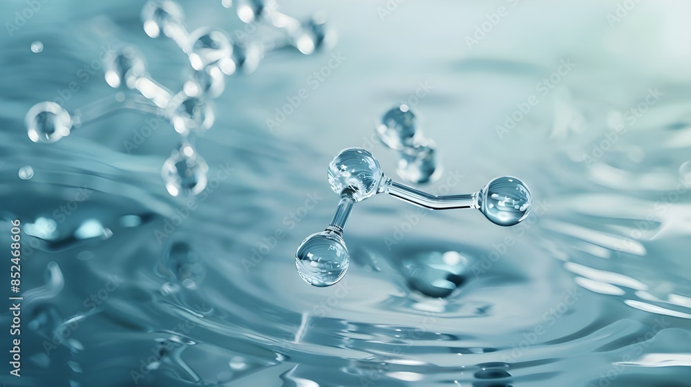 Water drop falling down on surface. Collagen, vitamin or serum drop ...