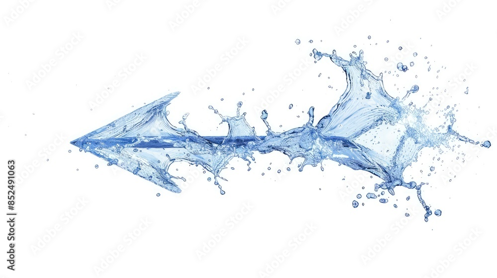 Blue water arrow with little bubbles whiteon white background, liquid ...