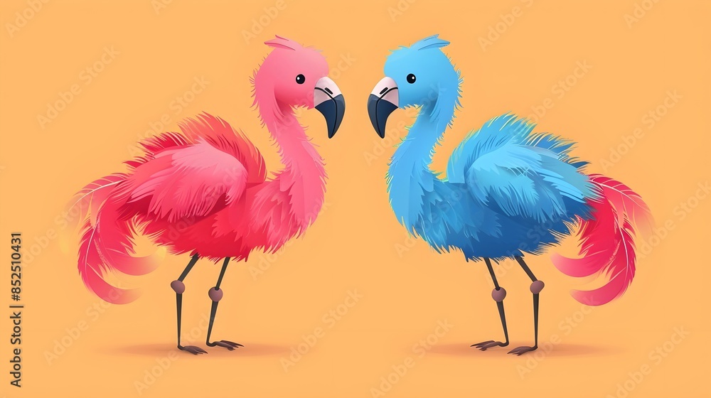 Two cartoon flamingos are standing next to each other. The flamingo on ...