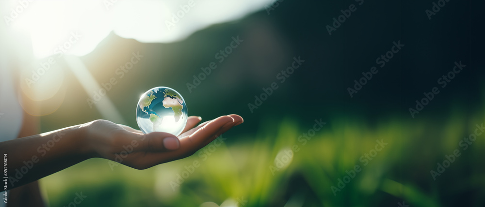 Woman hand holding earth, save planet, earth day, sustainable living ...