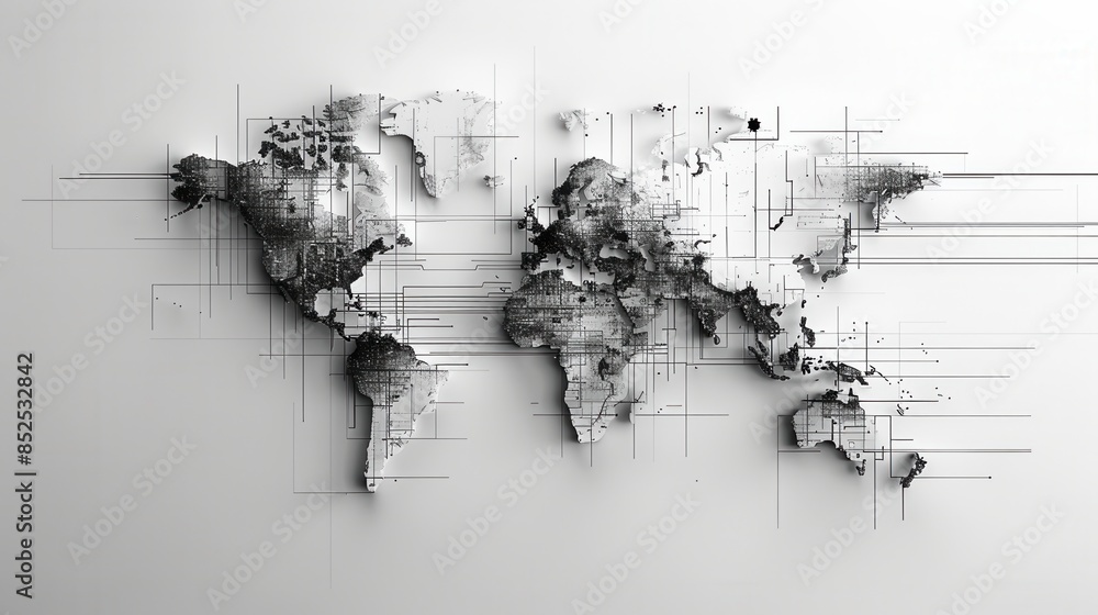 Simple yet striking world map design with clean lines and shapes ...