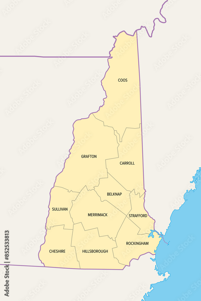 New Hampshire state counties, political map. New Hampshire, a state in ...