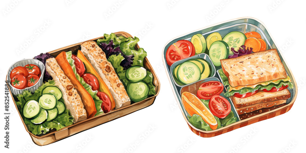 set clipart Bento box / lunch box with sandwich and vegetables ...