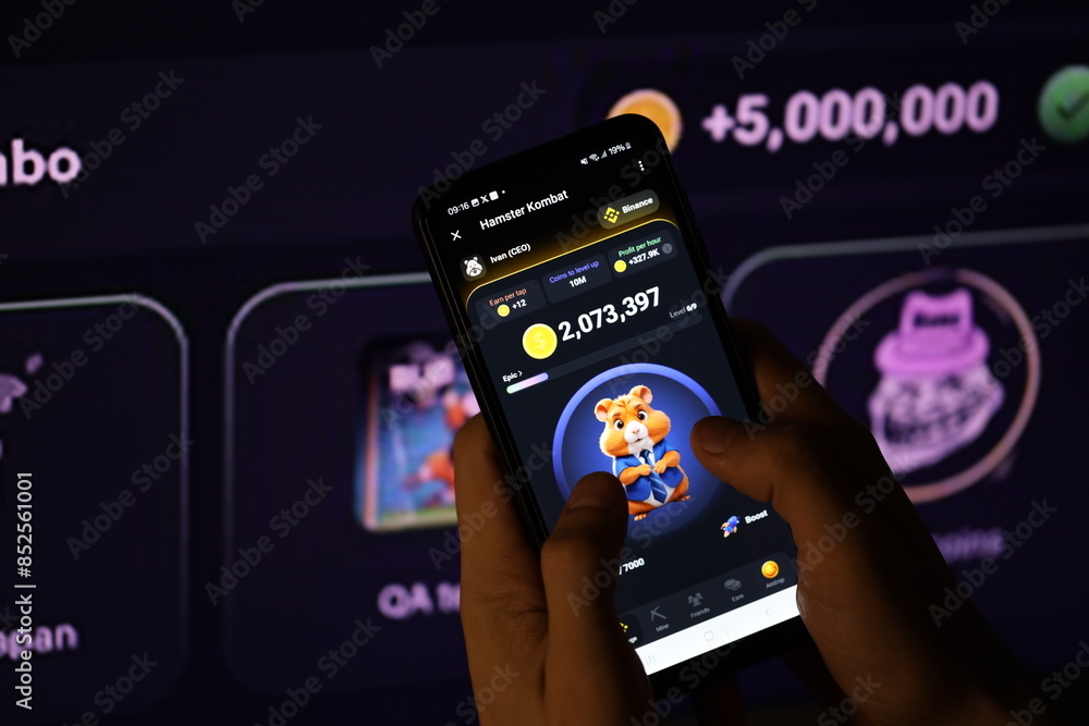 KYIV, UKRAINE - APRIL 20, 2024 Hamster Kombat telegram bot on ...