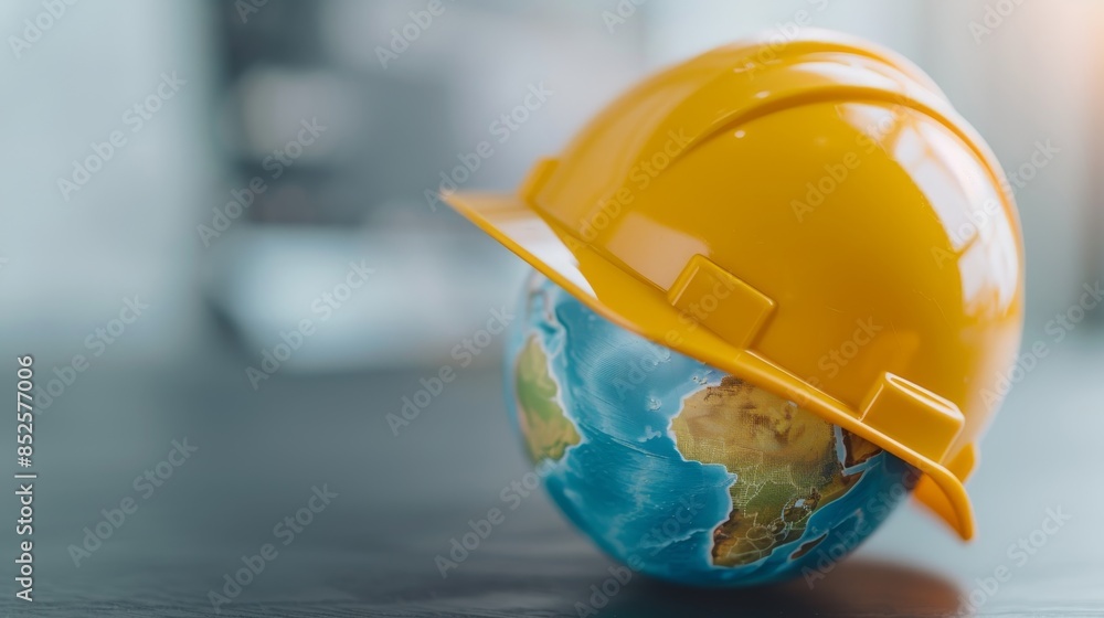 Earth wearing a safety helmet, symbolizing global workplace safety for ...