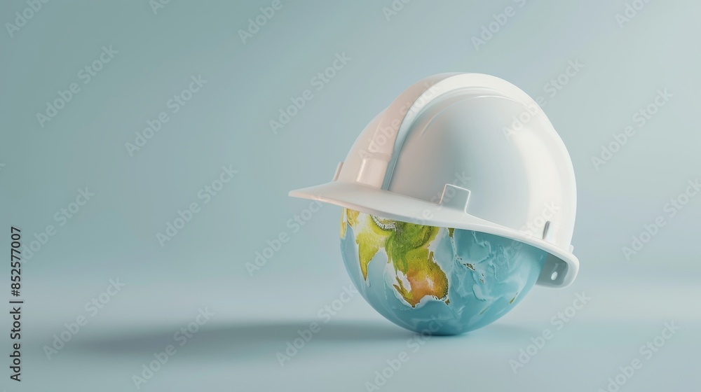Earth wearing a safety helmet, symbolizing global workplace safety for ...