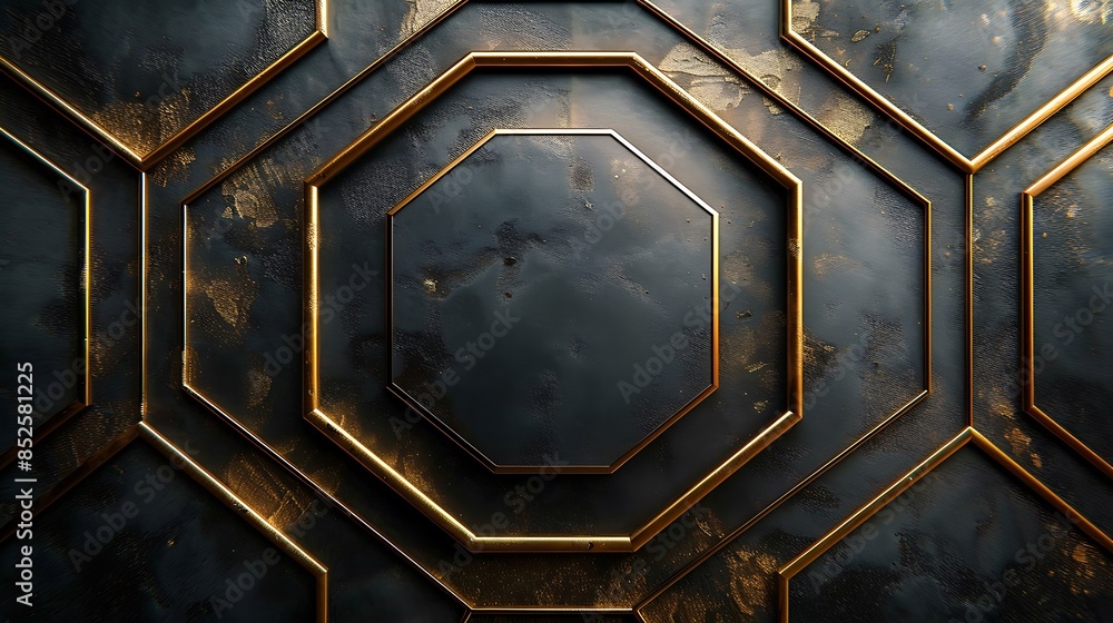 An abstract depiction of Art Deco style octagons with golden lines, set ...