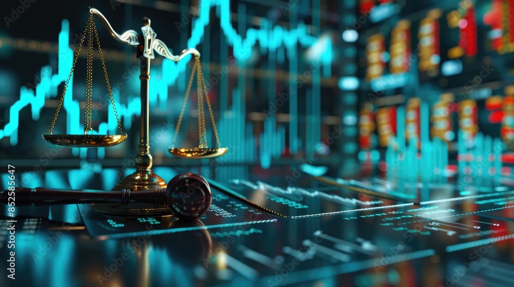 Photo & Art Print A scale of justice on the monitor of a computer, a ...