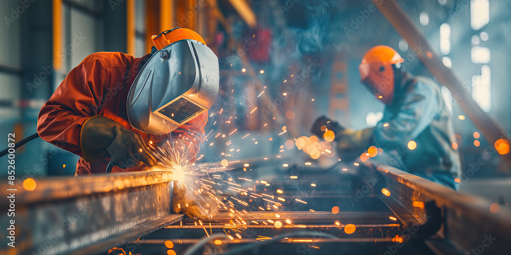 Construction Workers Welding Dynamic blurred background image of ...