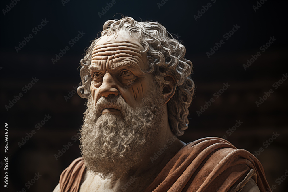 Statue of the philosopher Socrates on a black background. Topics ...