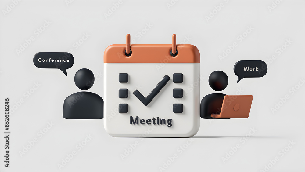 there's a calendar with a checkmark, labeled 'MEETING'. In the center ...