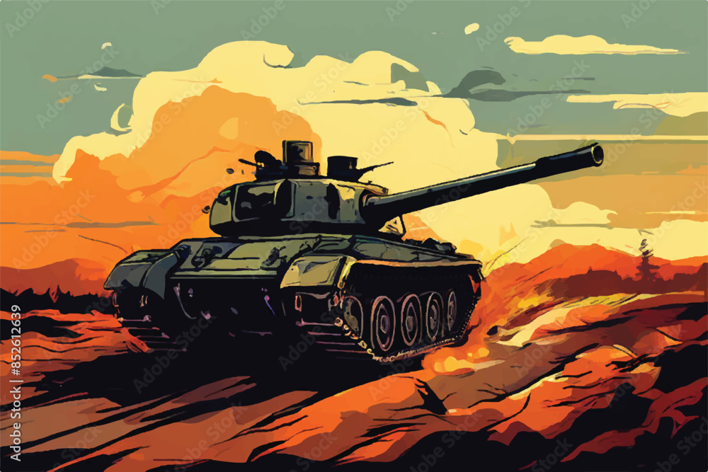 Vetor de Illustration of a Army tank on battlefield. A Battlefield ...
