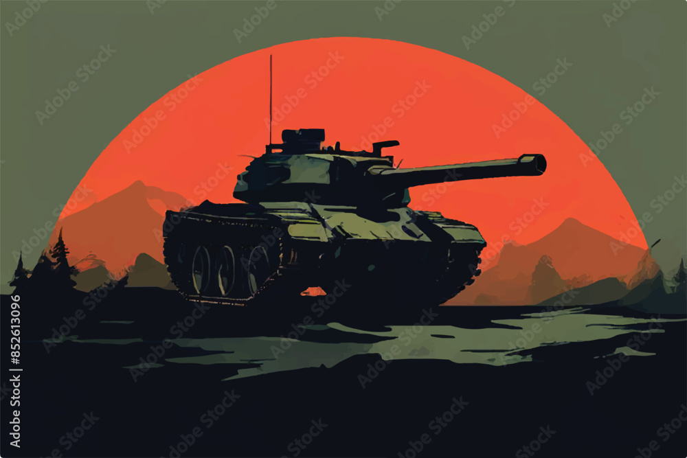 Vetor de Illustration of a Army tank on battlefield. A Battlefield ...