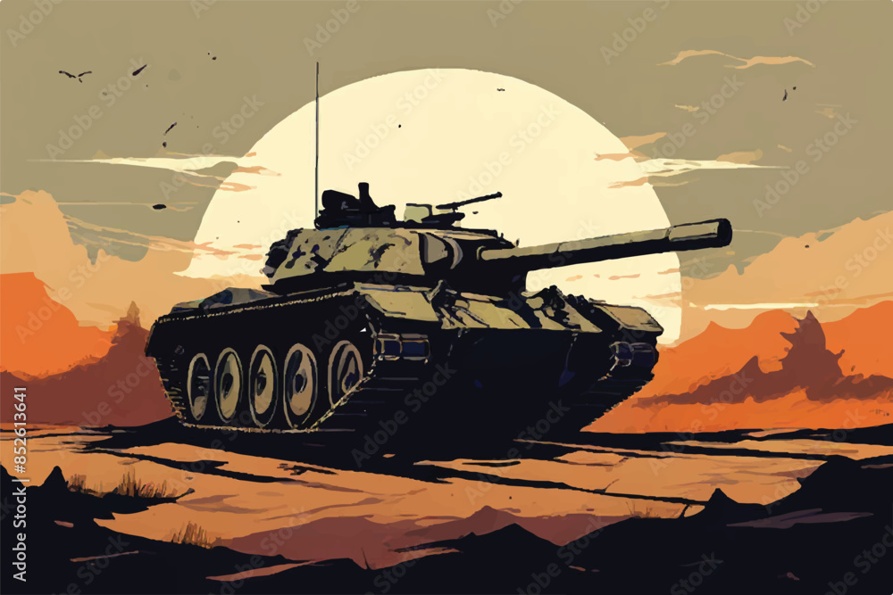 Vetor de Tank. Illustration of a Army tank on battlefield. A ...