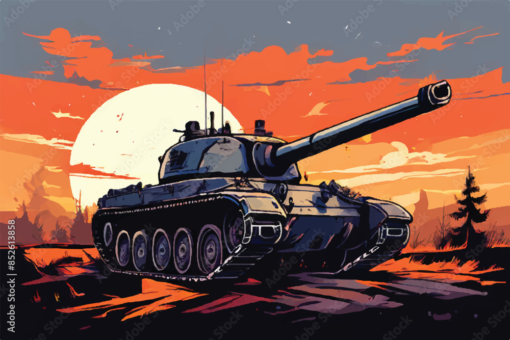 Vetor de Tank. Illustration of a Army tank on battlefield. A ...
