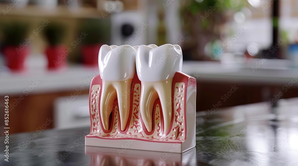 An anatomic model of a human molar tooth with the three tooth crowns in ...