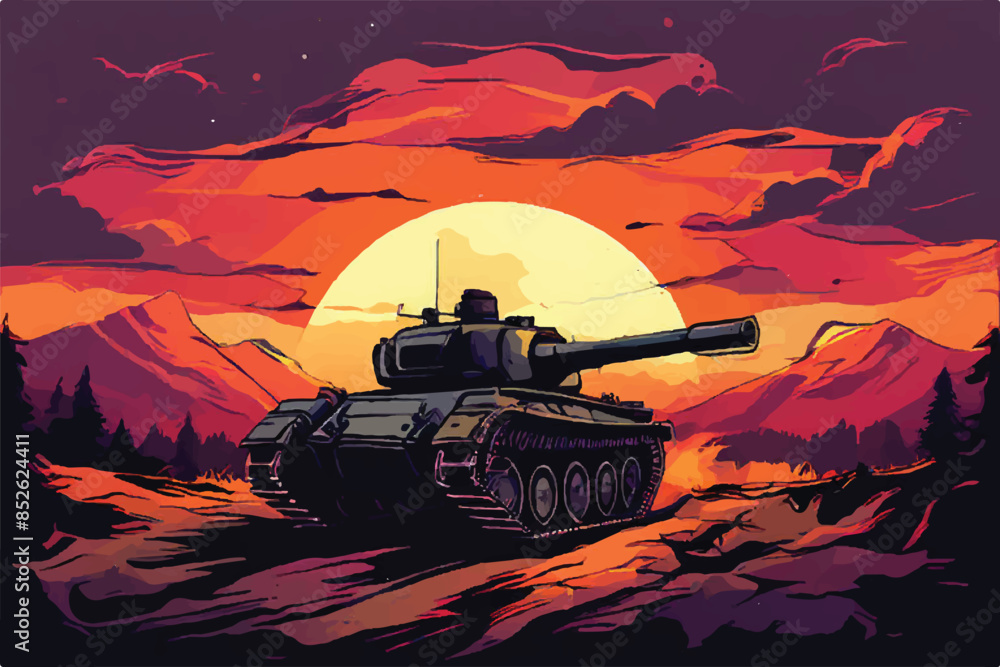 Tank. Illustration of a Army tank on battlefield. A Battlefield ...