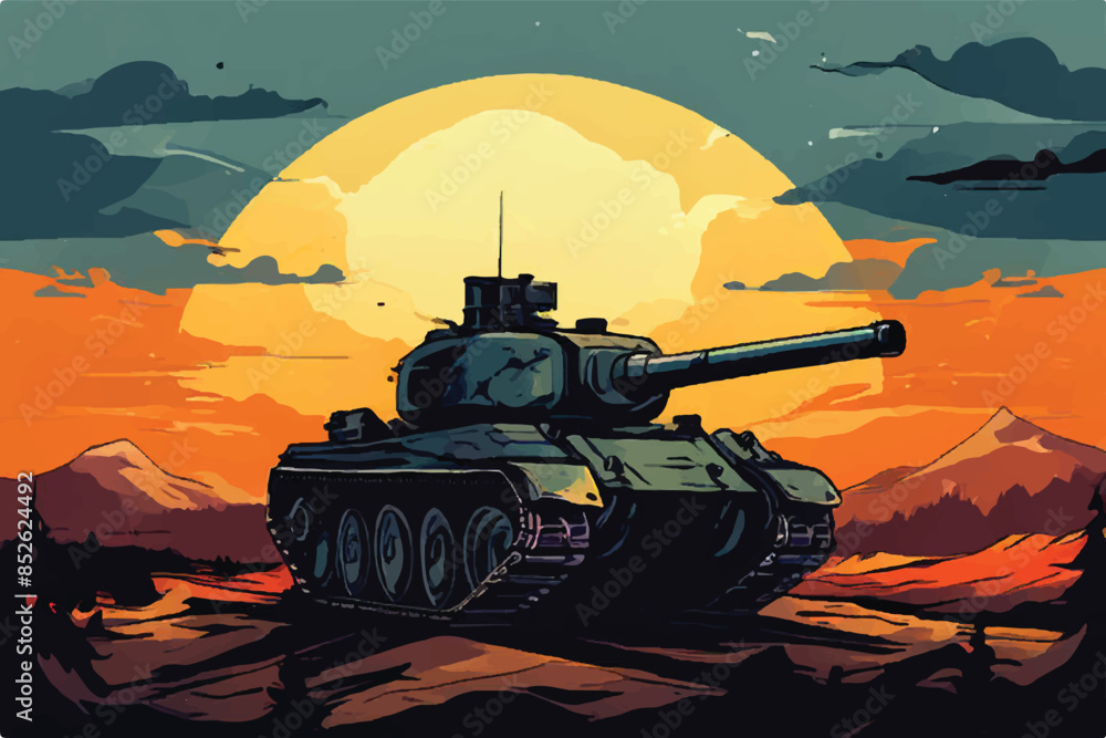 Tank. Illustration of a Army tank on battlefield. A Battlefield ...