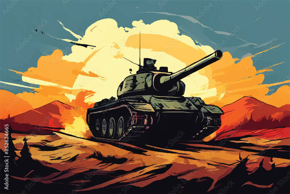 Tank. Illustration of a Army tank on battlefield. A Battlefield ...