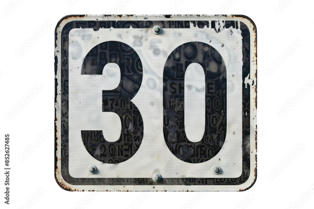 Vintage, weathered speed limit sign showing the number 30. Ideal for ...