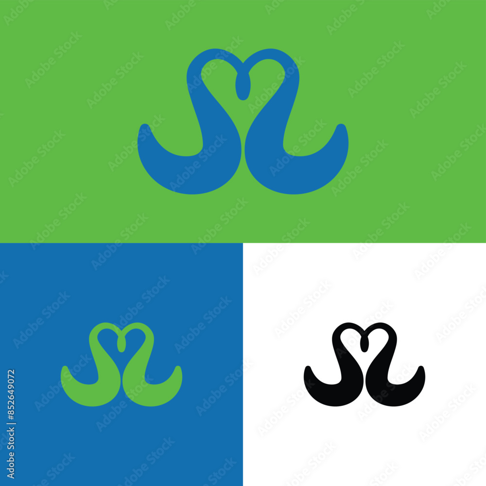 simple and modern two swans that form the heart symbol logo, suitable ...