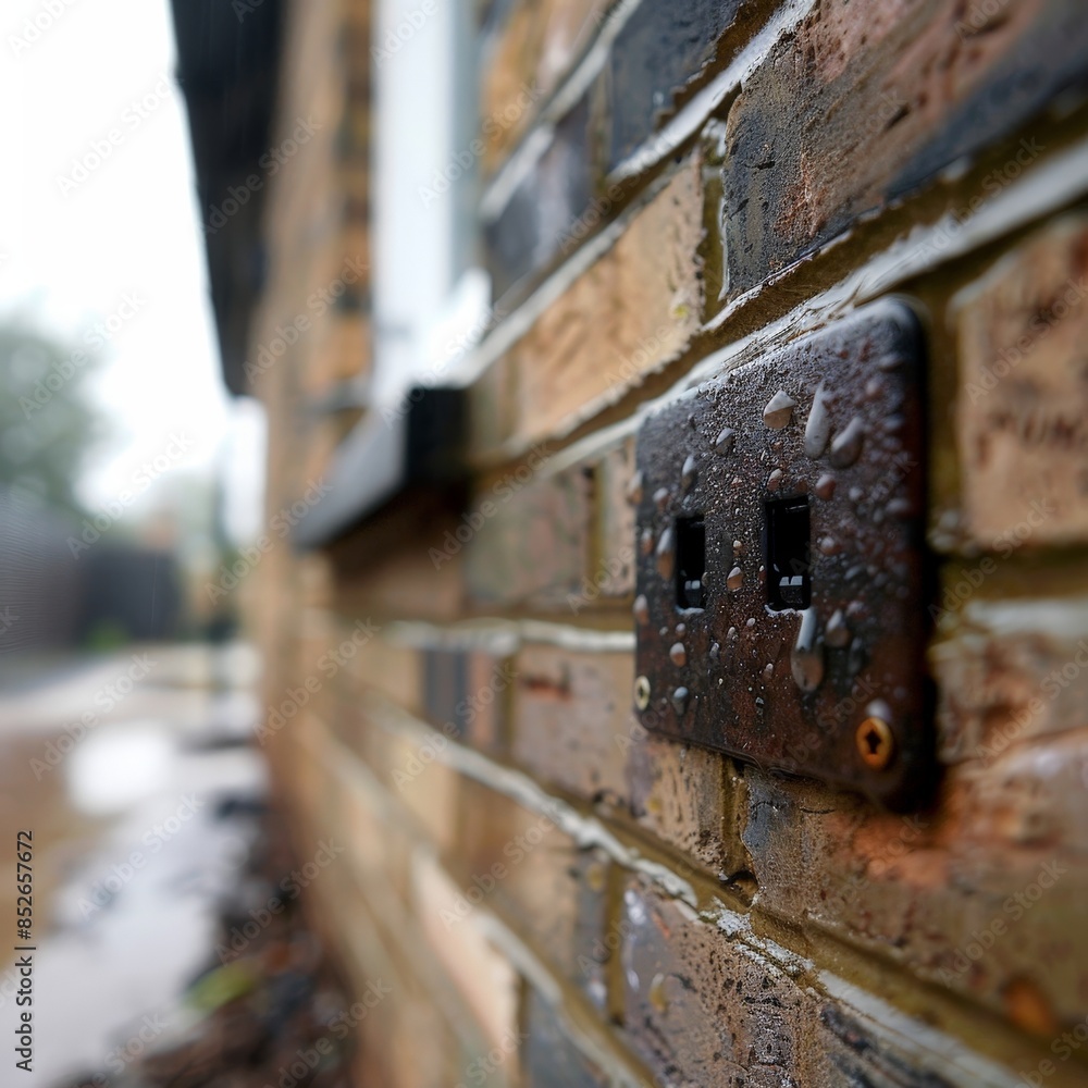 Moody View of New Build House Back Wall Plug Socket in England During ...