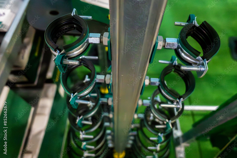 Fastening system. Double-screw pipe clamp with a locking ring. ภาพถ่าย ...