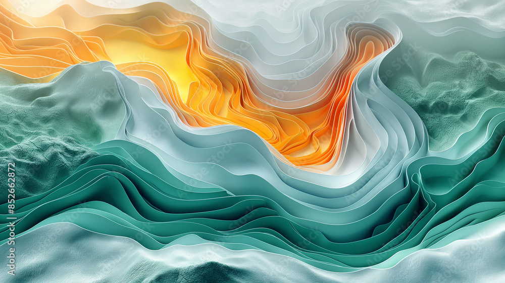landscape, surrealism, Zen minimalism, abstract mountains in green and ...