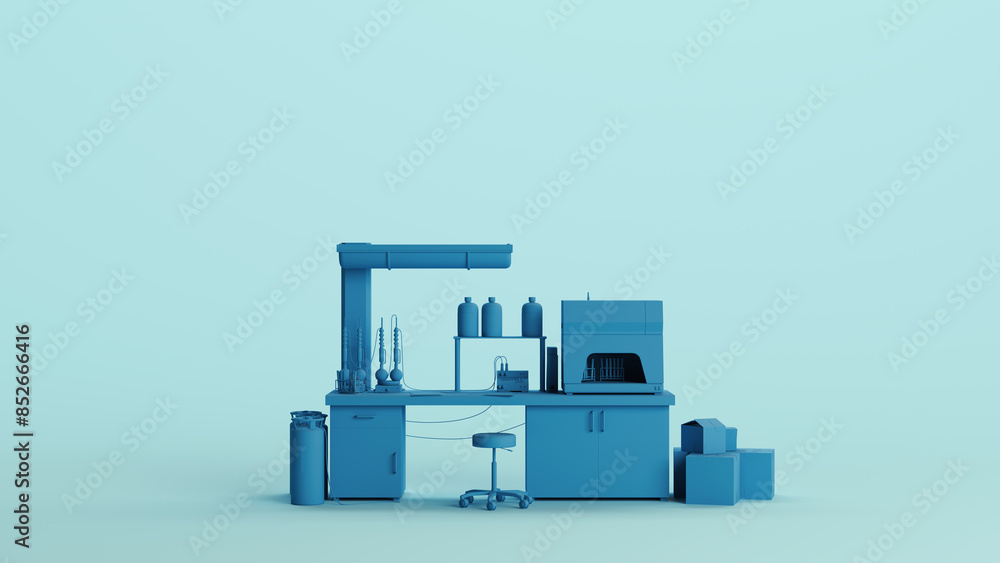 Blue laboratory equipment science lab research modern workplace pale ...
