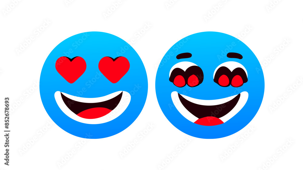 Two emoji faces on a transparent background, one with heart eyes and an ...