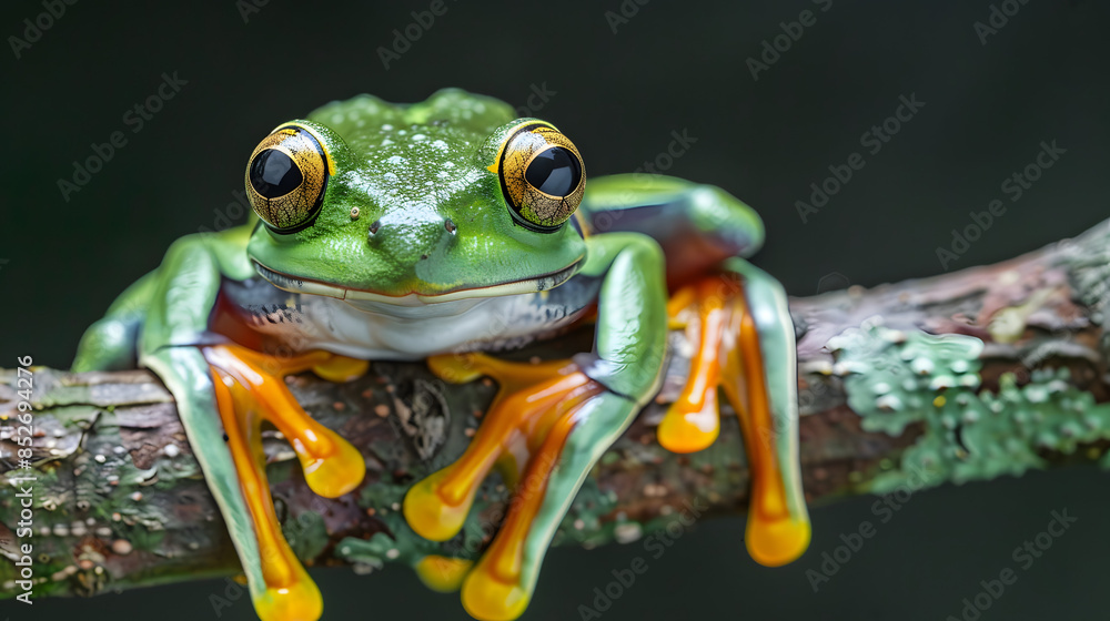 red eyed tree frog at night in tropical rainforest treefrog Agalychnis callydrias in jungle ...