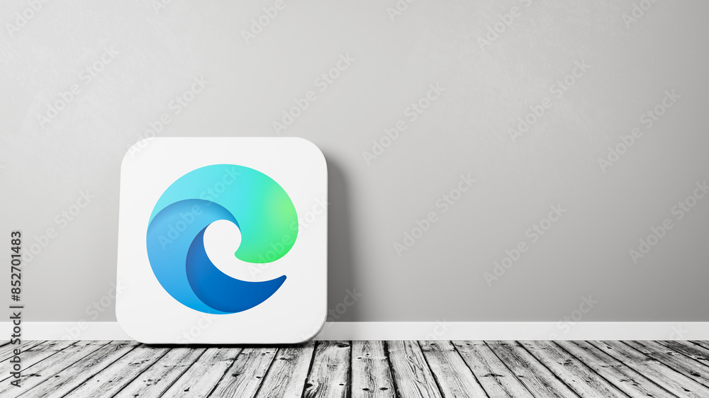 Microsoft Edge App Icon on Wooden Floor Against Wall Stock Illustration ...