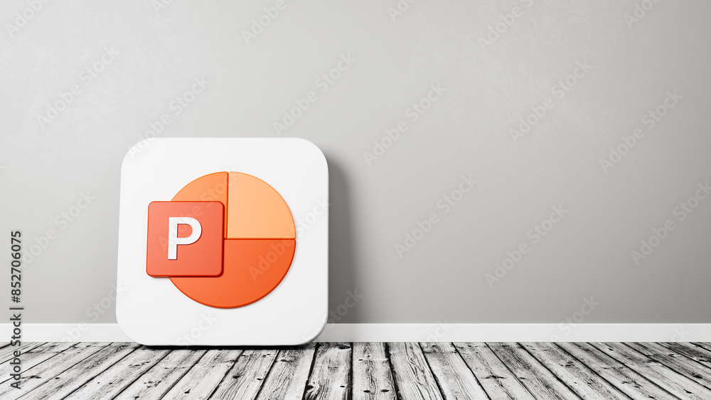 Microsoft PowerPoint App Icon on Wooden Floor Against Wall Stock ...