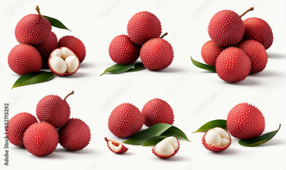 Lychee litchi lichee fruit, many angles and view side top front group ...