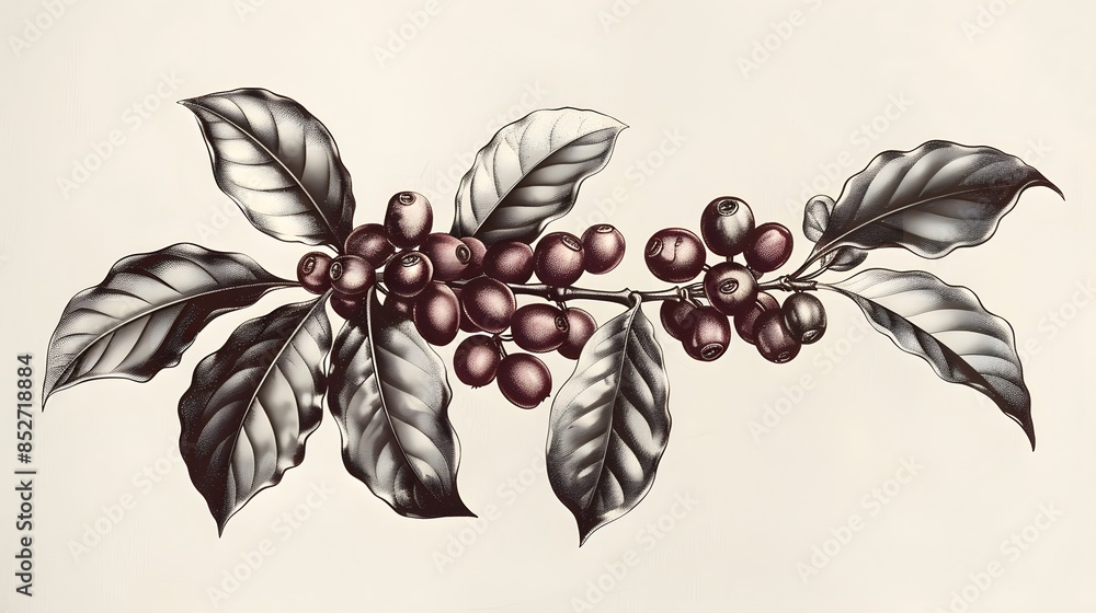 Simple pen ink, Sketch drawing of a cherry pine branch on Christmas ...