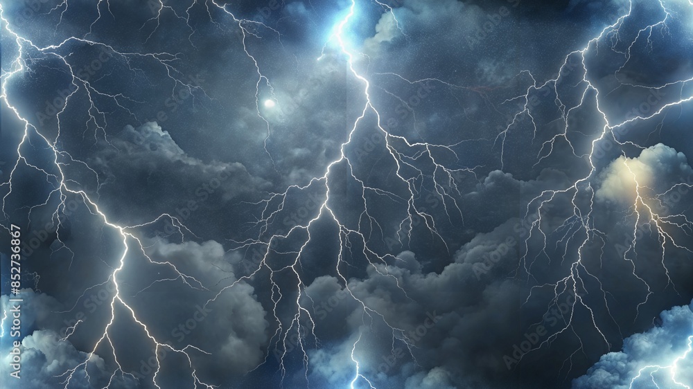 Repetitive pattern of electric lightning bolts in a stormy sky. Dynamic ...