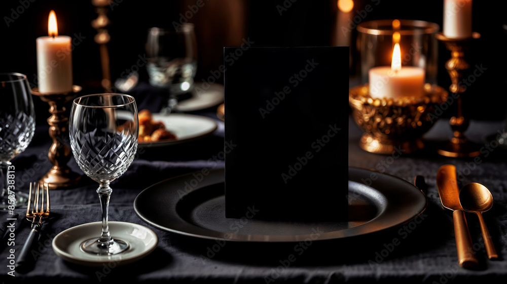 fine dining table setting of luxury fancy restaurant menu invitation ...