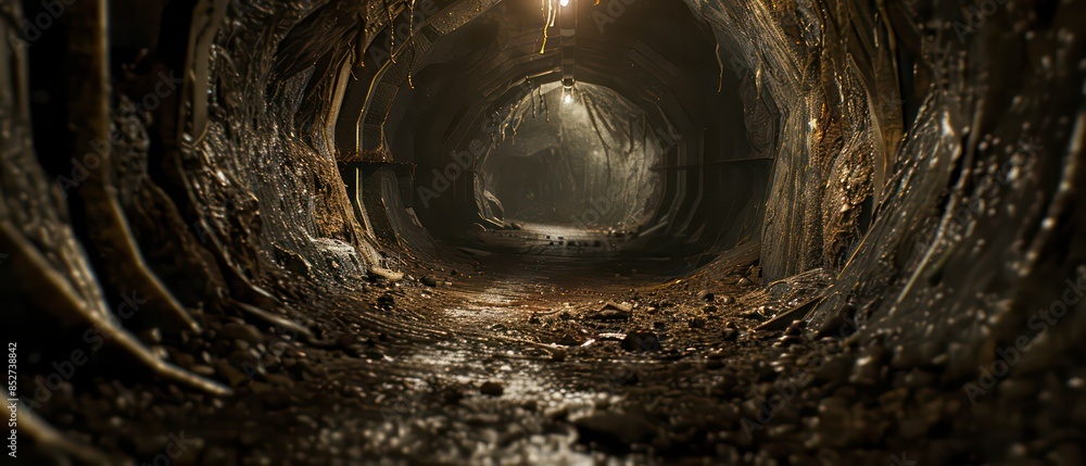 creepy underground tunnel, cramped, dark, and narrow passage with ...