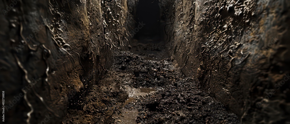 creepy underground tunnel, cramped, dark, and narrow passage with ...