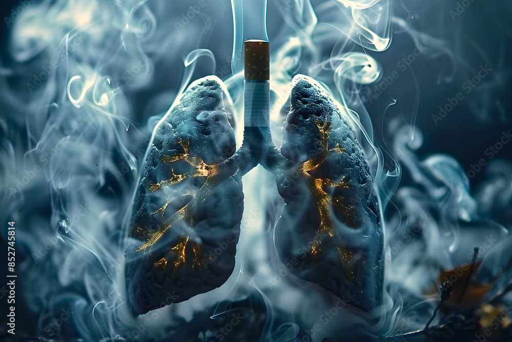 Dangerous cigarette smoke causing damage to lungs. Lung disease from ...