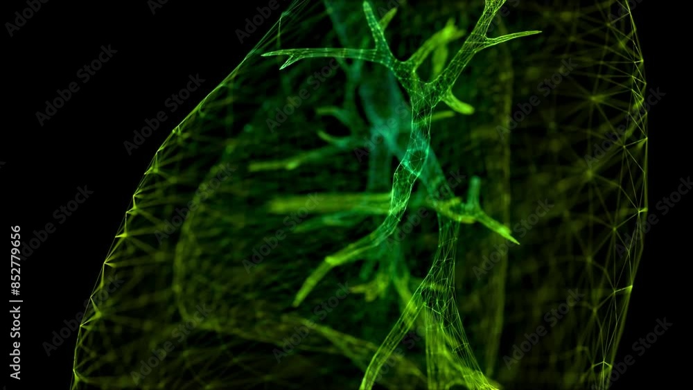 Human lungs. Green light dot and lines formation human lungs model ...
