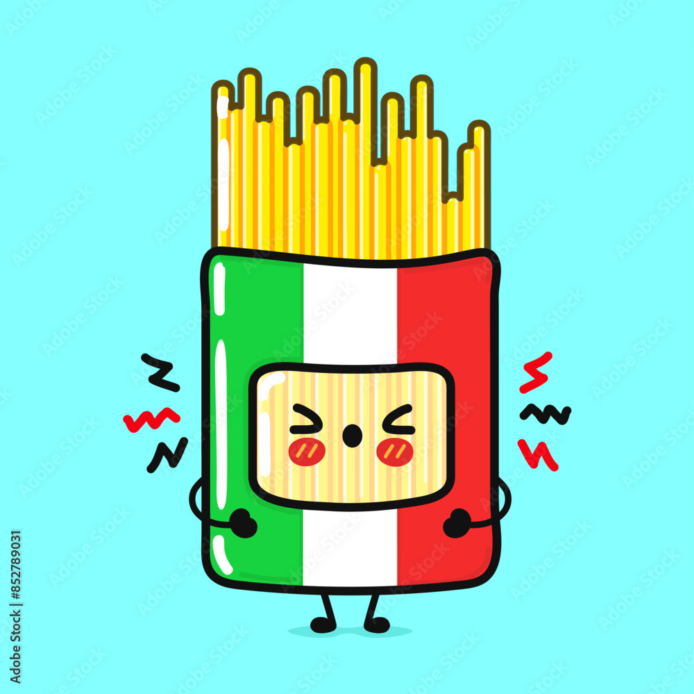 Angry pack Spaghetti character. Vector hand drawn cartoon kawaii ...