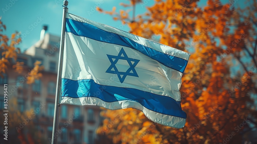 Israeli flag waving proudly blue and white, Star of David, national ...