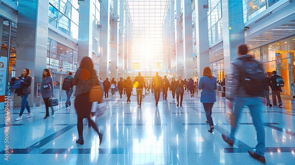 business people walking in the corridor of an business center ...