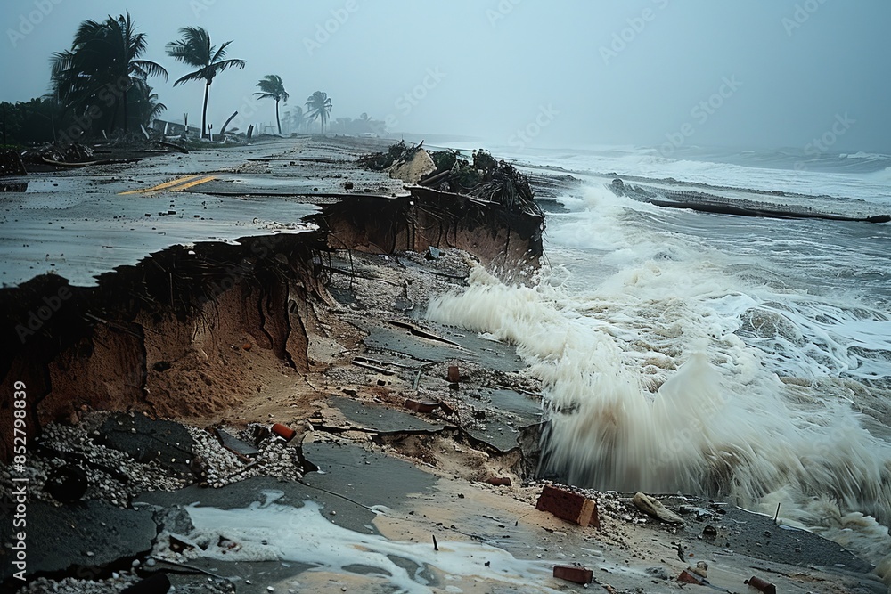 Foto de Documenting Coastal Devastation: Eroded Shoreline and Damaged ...