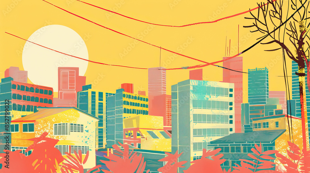 Risograph print travel poster illustration of Asuncion, Paraguay ...