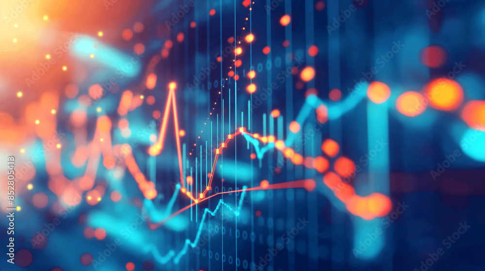 Abstract visualization of financial data with glowing line charts and ...