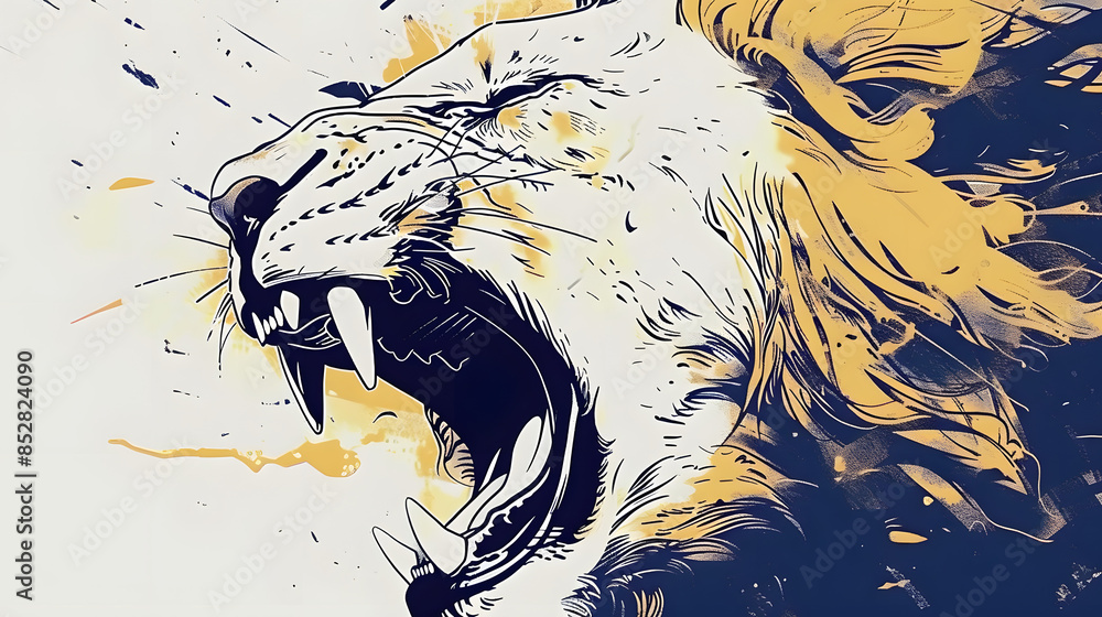 Illustration of a fierce lion roaring hand drawn and in 2d format Stock ...